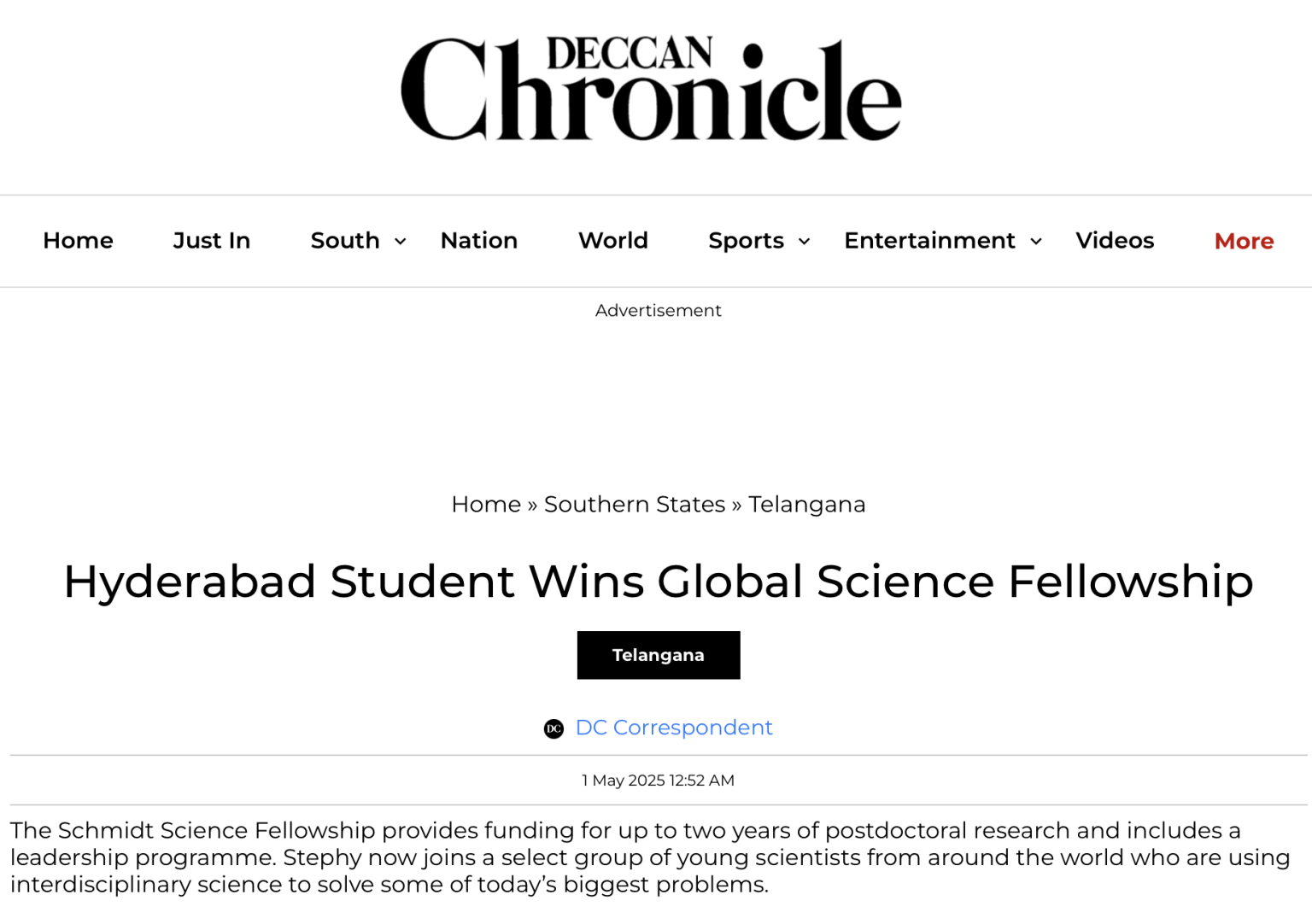 Stephy Jose receives Schmidt Science Fellowship